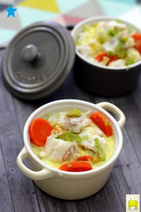 Cassolette de poisson aux légumes et sauce crémeuse curry